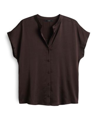 someday Damen Kurzarmshirt | KORALIE Regular Jerseyshirt im Materialmix Dark Espresso, 40