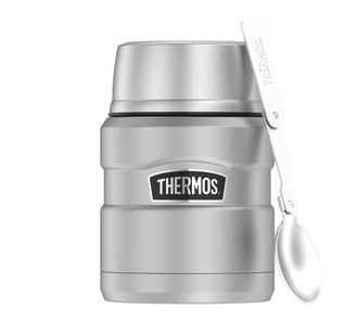 Thermos Stainless King Thermobehälter für Essen Silber 0,47l - Edelstahl, absolut dicht, hält Speisen 9h heiß & 14h kalt, mit klappbarem Löffel, BPA-frei