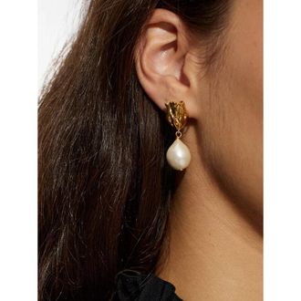 Chlo&eacute; Faux-Pearl Tulip Motif Earrings - Gold