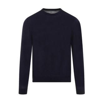 Kiton Homme, Pulls, Bleu, Taille: M Pull Bleu Marine en Laine &agrave; Col Rond