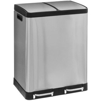 5five Simply Smart 5Five Simply Smart - Poubelle tri s&eacute;lectif inox 2 bacs 30L - Ouverture &agrave; p&eacute;dale - Dimensions 48,8x39,5x67cm - Syst&egrave;me de filtre &agrave; charbon