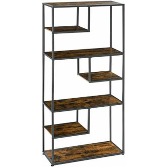 HOMCOM Homcom - Bibliothèque étagère de rangement à 7 niveaux style industriel acier bois vieilli