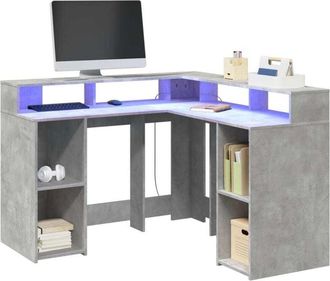 vidaXL LED-Schreibtisch Betongrau 130x130x91 cm Holzwerkstoff - Vidaxl