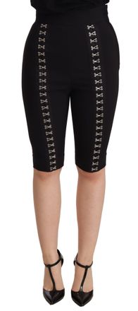 Dolce & Gabbana Womens Black Wool Stretch Slim Fit High Waist Shorts Virgin Silk Elastane