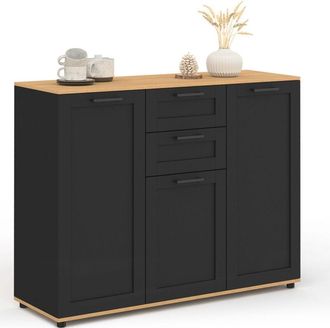IDMarket Idmarket - Buffet 100 cm vito 3 portes et 2 tiroirs noir et plateau bois