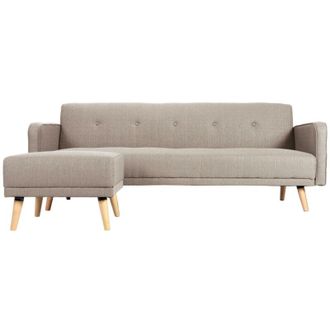 Miliboo Miliboo - Skandinavisches Schlaf-Ecksofa aus beigem Stoff und hellem Holz 4-Sitzer ulla