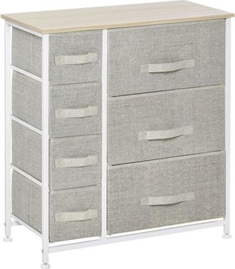 HOMCOM Meuble de rangement commode design 64L x 30l x 71H cm 7 tiroirs métal mdf non tissé blanc