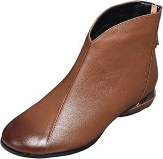 Generic Bottines d&eacute;contract&eacute;es &agrave; talon bas pour femme - &Eacute;l&eacute;gantes - Bout rond - L&eacute;g&egrave;res - Fermeture &eacute;clair dans le dos - Confortables - Automne et hiver, marr