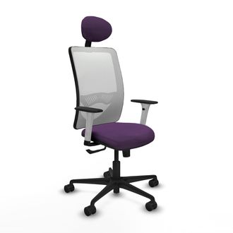 Piqueras y Crespo Lila Schreibtischstuhl Zulema mit wei&szlig;en und schwarzen Armlehnen, h&ouml;henverstellbarer Lendenwirbelst&uuml;tze und festem Kopfteil, ausgestattet mit 3 Positi