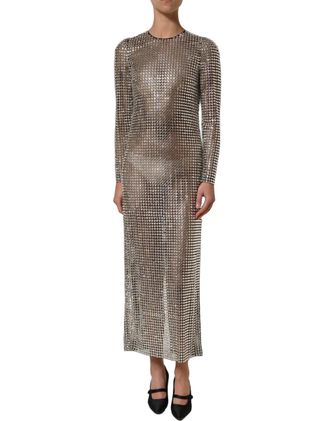 Dolce & Gabbana Womens Crystal-Embellished Gown Beige Nylon