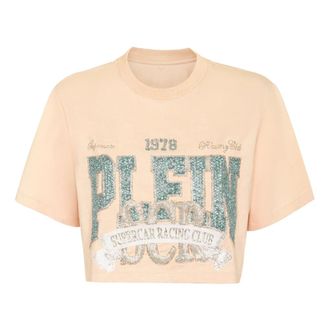 Philipp Plein T-Shirt Rundhals SS Crop Vintage Print - - Tops - Damen - Rosa - L