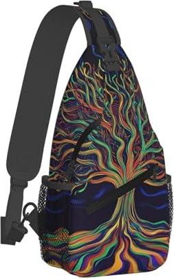 Generic L&eacute;ger Sacoche Tactique Arbre color&eacute; et psych&eacute;d&eacute;lique Sling Sac &agrave; Bandouli&egrave;re Casual Sac Poitrine pour &eacute;cole Femme Randonn&eacute;e
