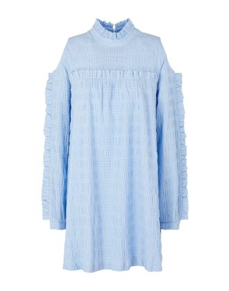 8 by YOOX SEERSUCKER L/SLEEVE MINI DRESS