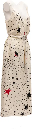 Valentino Garavani Womens Midi Cream With Black And Red Stars Dress