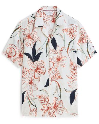 Tommy Hilfiger Kurzarmhemd aus Leinen mit floralem Print, Regular Fit in