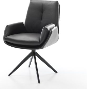 DELIFE Drehstuhl Clea-Flex Echt-Leder Schwarz Kreuzgestell breit Schwarz 360&deg; drehbar Wippfunktion, Esszimmerst&uuml;hle
