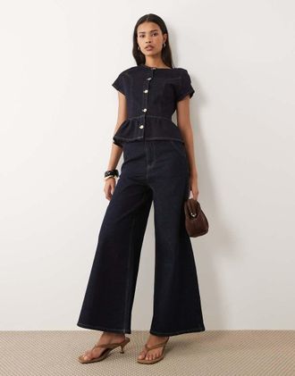 Miss Selfridge Denim-Schlagjeans in Indigoblau, Kombiteil