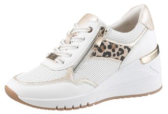 Marco Tozzi Keilsneaker MARCO TOZZI, Damen, Gr. 40, wei&szlig; (wei&szlig;, beige), Lederimitat, kontrastfarbene Details, Schuhe Sneaker, Freizeitschuh, Halbschuh Schn&uuml;rschuh