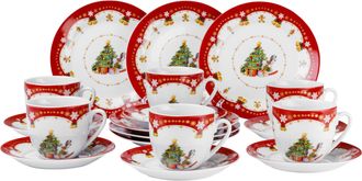 Van Well Kaffeeservice Weihnachtszauber 18tlg. für 6 Personen weiß mit Weihnachtsdekor