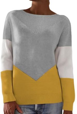 Generic 2026 Printemps Automne Hiver Couleur Pull Pull D&eacute;contract&eacute; Ample Tricot Haut Manches Longues Col Rond Tunique Chemise Douce Confortable, jaune, XL