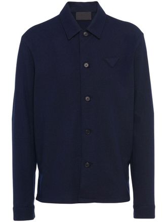 Prada chemise en laine mélangée à plaque logo - Bleu