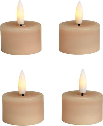 Matches 21 LED Teelichter 4er Set aus Wachs mit Timerfunktion - Kerze realistisch flackernde Flamme warmweiß Ø 4 x 4 cm - Elektrische Wachskerze in beige als gem