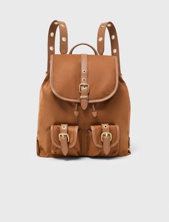 Maje Sac &Agrave; Dos En Cuir Et Nylon - Marron - Maje