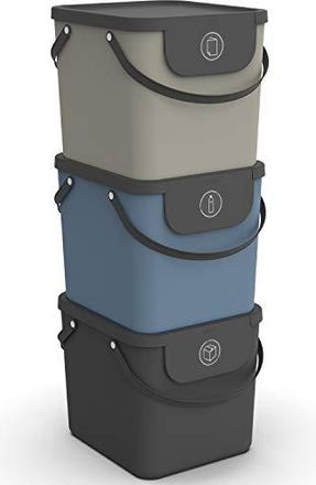Rotho Albula Ensemble de 3 systèmes de tri des déchets 40l pour la cuisine, Plastique (PP) sans BPA, anthracite/bleu/cappuccino, 3 x 40 l (40.0 x 35.8 x 34.