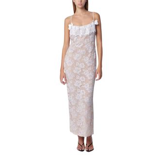 Alessandra Rich Spitzen-Slipdress mit R&uuml;schen und Paillettenstickerei - - Dresses - Damen - Wei&szlig; - S