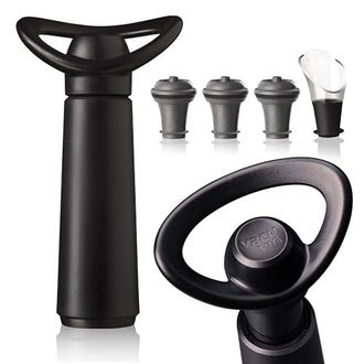 Vacu Vin Saver Pompe &agrave; vin Concerto avec 1 serveur/verseur &agrave; vin 3 bouchons Coffret cadeau Noir