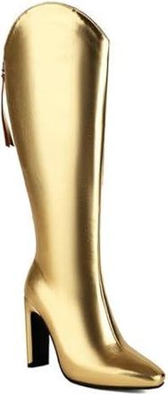 Generic Escarpins &agrave; talons hauts &agrave; bout carr&eacute; pour femme - Minimaliste - Couleur unie - Avec fermeture &eacute;clair dans le dos, dor&eacute;, 39.5 EU