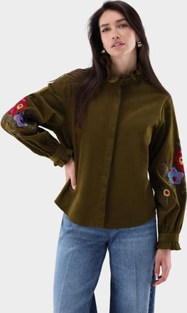 van Laack Bluse mit Bestickten &Auml;rmeln und R&uuml;schenkragen