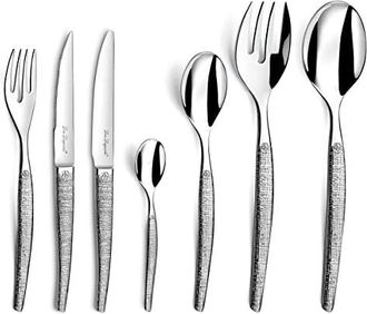 Lou Laguiole Besteck JET mit feinem Hammerschlagdesign, glänzend, außergewöhnliches Besteckset, 62-teilig