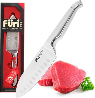Furi Pro East/West Santokumesser, aus rostfreiem japanischem Edelstahl, K&uuml;chenmesser mit breiter Klinge f&uuml;r Profi- und Hobbyk&ouml;che, ideal f&uuml;r Fleisch, Gem&uuml;s