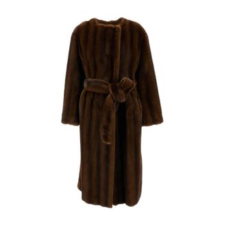 Stand Studio Langer Kunstpelzmantel - - Coats - Damen - Braun - 2XS