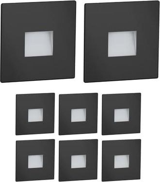 LEDs Com 8 pièces LED lumière descalier/lampe murale encastrée FOW pour lintérieur et lextérieur, downlight, carré, noir, 85 x 85mm, blanc froid