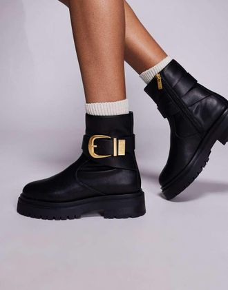Steve Madden Lexs - Bottines &agrave; boucle en cuir - Noir