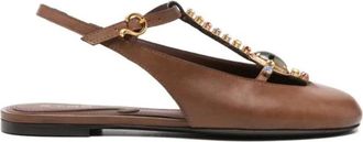 Etro Femme, Chaussures, Brun, Taille: 38 EU Ballerines basses en cuir avec strass