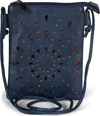 styleBREAKER Damen Mini Bag Umhängetasche mit Cutouts in Ethno Blumen Form und Nieten, Schultertasche, Handtasche, Tasche 02012304, Farbe:Dunkelblau