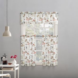 No. 918 Brew Coffee Shop Mikrofaser-Küchenvorhang-Set, Weiss/opulenter Garten, 36 W x 54 L (Pack of 1)