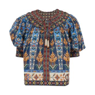 Farm Rio Farm Rio, Femme, Blouses et Chemises, Multicolore, Taille: 42 FR Chemisier &agrave; Manches Courtes Tapisserie Brod&eacute;