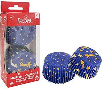 Decora 0339869 Muffinförmchen, Bequem zum Backen, Präsentieren und Verschenken von Muffins, Hitzebeständig bis 220°C, Hergestellt in Italien, Sternenhimmel-D