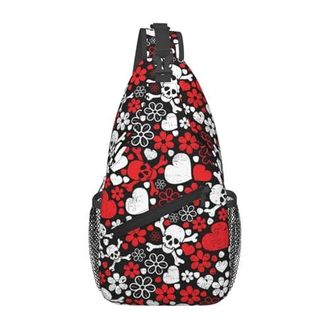 Generic Cr&acirc;nes Rouges Et Blancs, Fleurs, Coeurs Sac &Agrave; Dos Bandouli&egrave;re Antivol Pochette Epaule Multifonctionnel Sac Poitrine Pour Homme Quotidien Femme