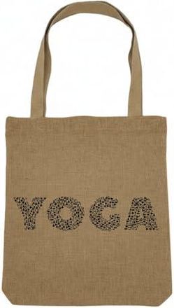 Fabulous Sac Shopping Tote Bag Aspect Lin - Yoga Lettres Postures Meditation Asanas Bien Etre - Sac de Courses Toile Epaisse 360g Beige Naturel Cabas Port&eacute; Epa