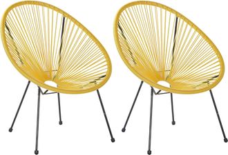 Beliani Lustiges Balkonset 2 Stühle Spaghetti-Optik Rattan gelb Acapulco