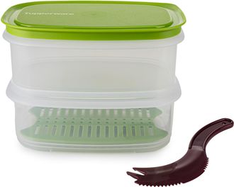 Tupperware Junior-Cool n Fresh Behälter grün 2x 640 ml Kühlschrank Wurstbox Frischhaltebox (inkl. Käsemesser)
