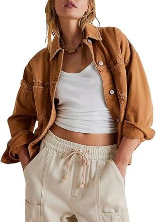 Generic Veste En Jean Pour Femmes Avec Col &Agrave; Revers, Boutonn&eacute;e &Agrave; Lavant, Manches Longues, Coupe Ample Et Tendance, brown, XL