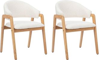 Vente-Unique Vente-unique - Lot de 2 chaises avec accoudoirs en tissu bouclette et bois dh&eacute;v&eacute;a - Blanc et naturel - soluna