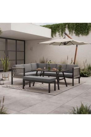ambia GARDEN Dining-Loungeset, Anthrazit, Dunkelgrau, Metall, Kunststoff, Glas, Textil, 5-teilig, F&uuml;llung: Schaumstoff,Polyester, seitenverkehrt montierbar, nicht 