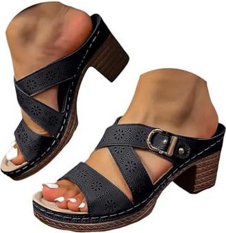 Generic Tongs &agrave; talons &eacute;pais pour femme - Mules &agrave; talons &agrave; enfiler pour robe de mari&eacute;e - Chaussures de mariage - Tongs d&eacute;t&eacute; avec soutien de la vo&ucirc;te plantaire